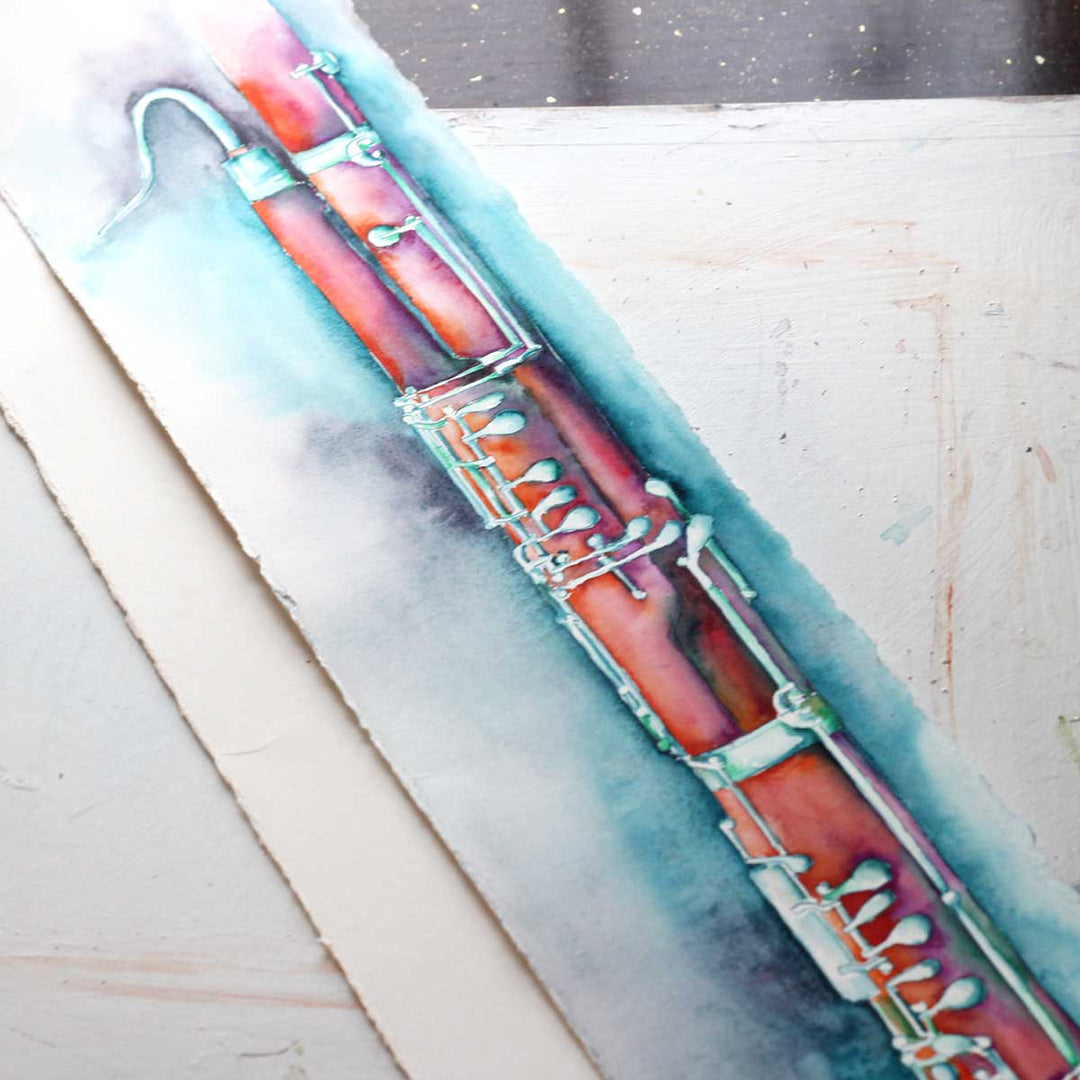 Bassoon in Blue Watercolor and Ink – Jamie Hansen Art